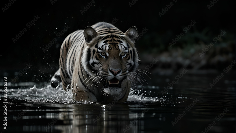 Tiger Playing in the Water in a Green Forest Stream majestic tiger ...