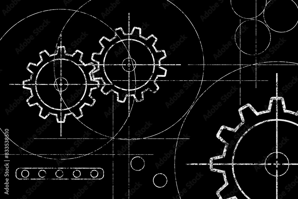 Graphic design illustration of cogs on black paper. Use as layer or ...
