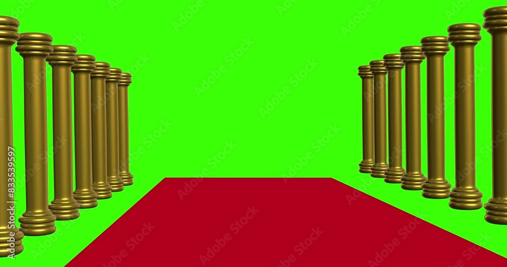 3d render Animated Red Carpet Walkway with Golden Columns and Green ...