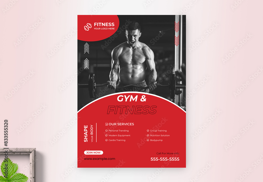 Fitness Bodybuilder Flyer Template with Red Accents Stock Template ...