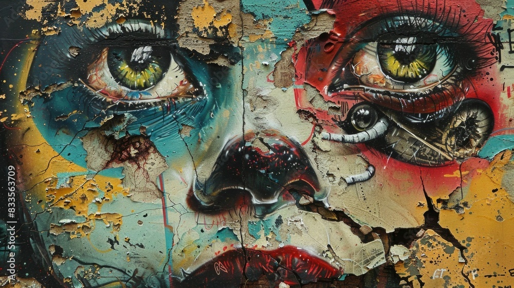 Striking surreal graffiti style art featuring distorted rebellious ...