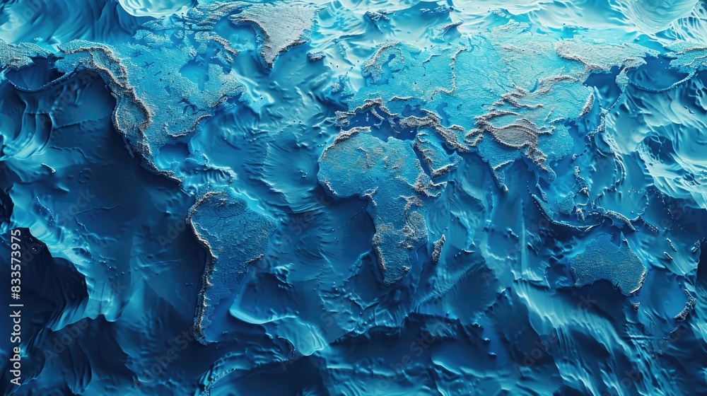 a topographic map of the world in blue. The continents are raised and ...