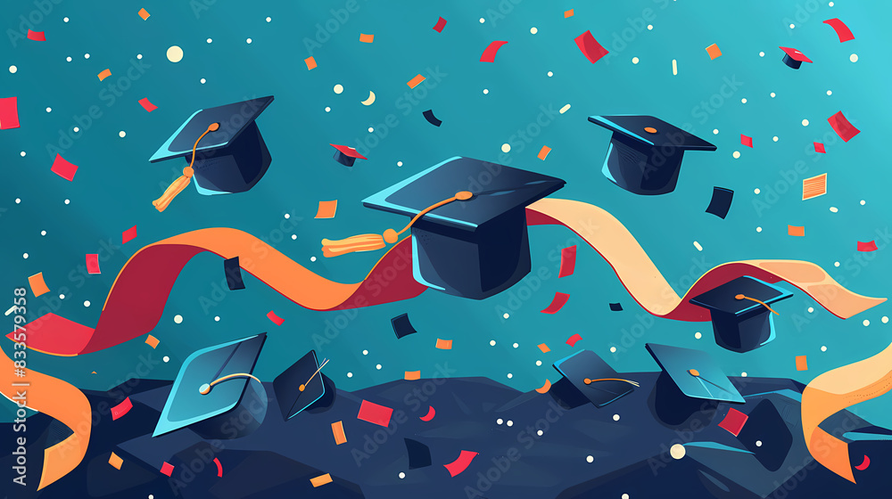 Student cap, graduation cap, diploma, banner: a triumphant celebration ...