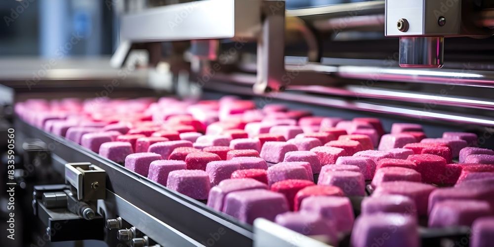 Sweets factory with conveyor belt production process for making various ...