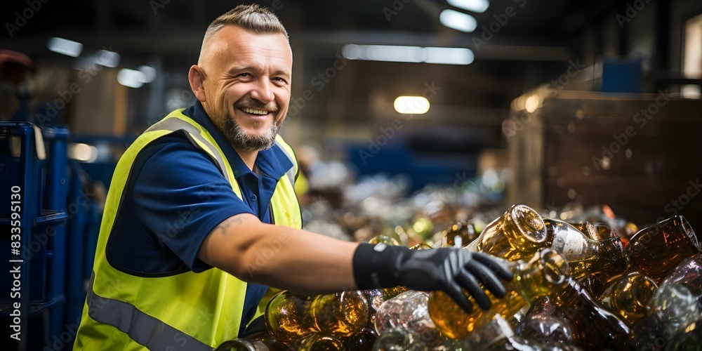 Engineer inspecting plastic bottle in recycling plant. Concept ...