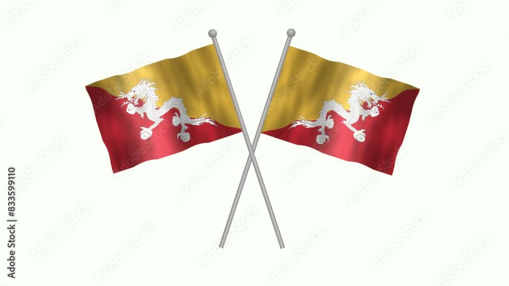 Flag of Bhutan , Cross table flag of Bhutan on white screen, Bhutan 3D ...