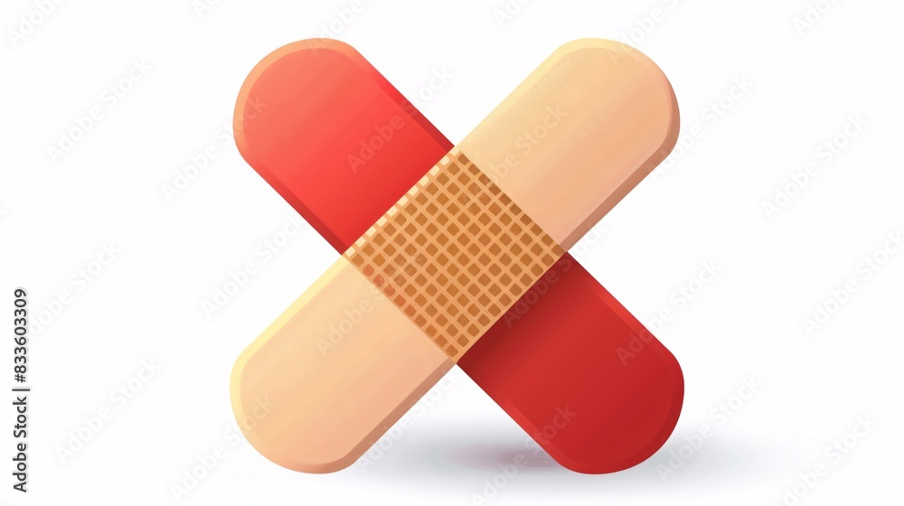 A band-aid symbol, featuring a simple adhesive strip on a clean white ...
