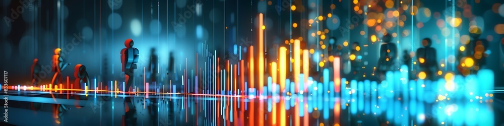 Foto de A futuristic bar graph with a dramatic, glowing spike showing a ...