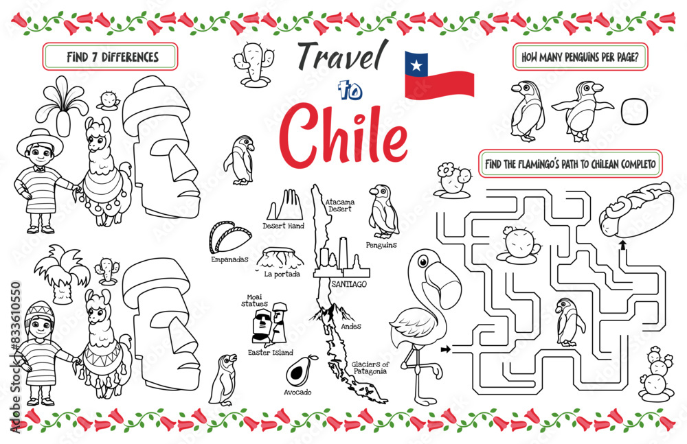 A fun placemat for kids. Printable “Travel to Chile” activity sheet ...