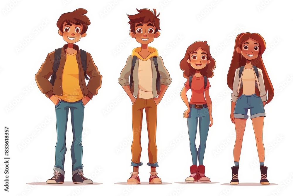 Three stylized animated characters, diverse in appearance, standing ...