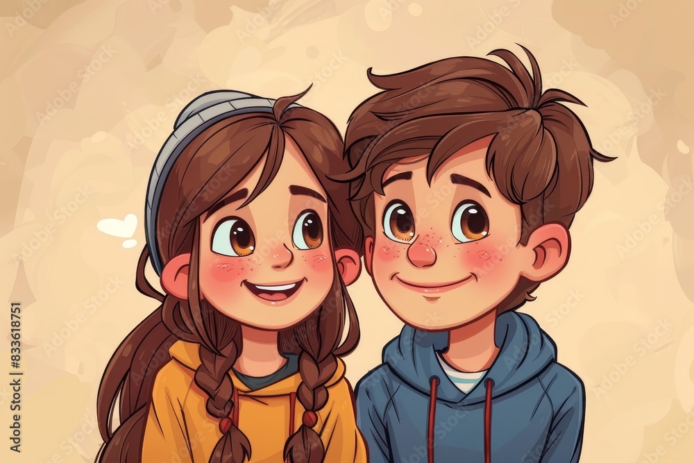 Cartoon illustration of two kids side by side with their faces ...
