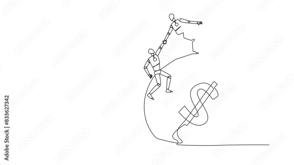 Animated self drawing of one line drawing robot helps colleague to ...