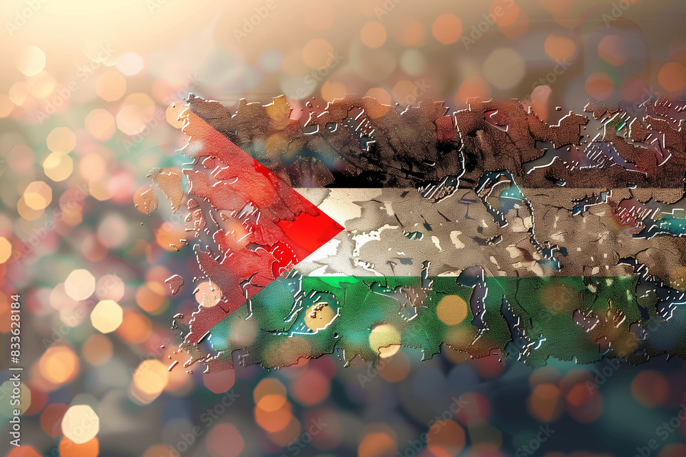 the contour outline map of Palestine is subtly overlaid with the colors ...