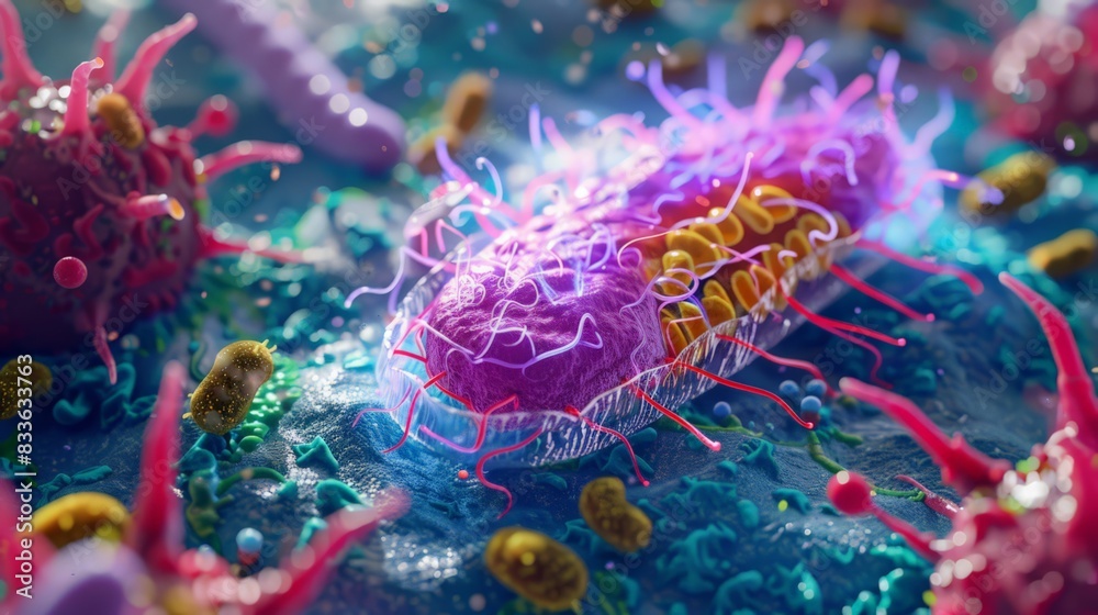 Bacterial cell components: Visualize a bacterial cell, highlighting its ...