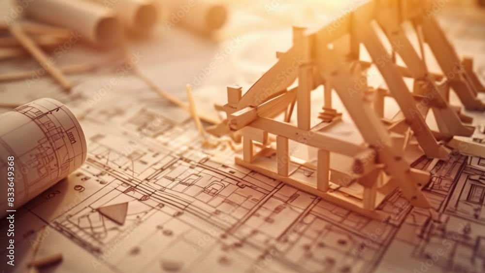 An elaborate model house sits atop a blueprint blueprint that shows how ...