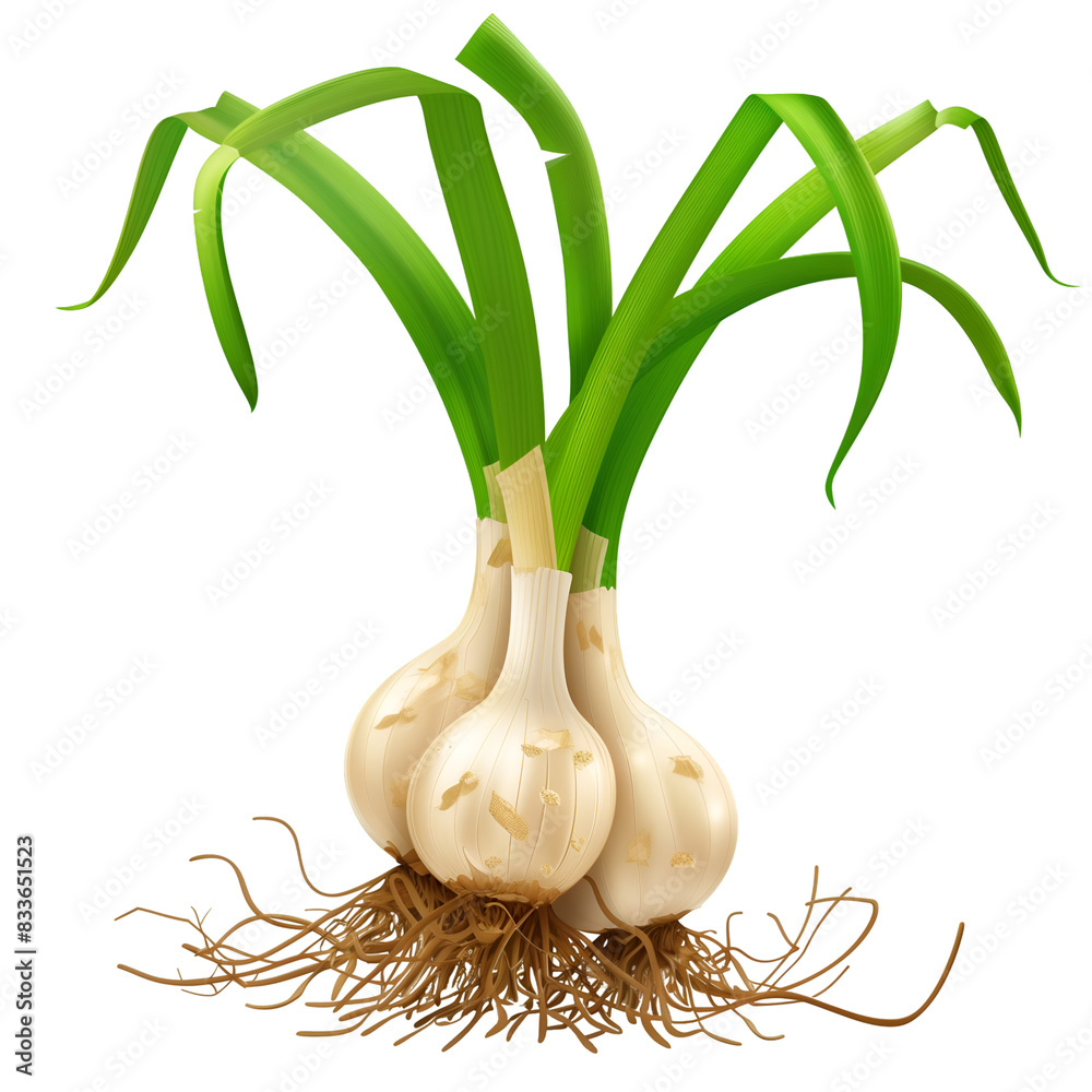 Garlic Corms With Green Stems, Isolated on a Transparent Background ...