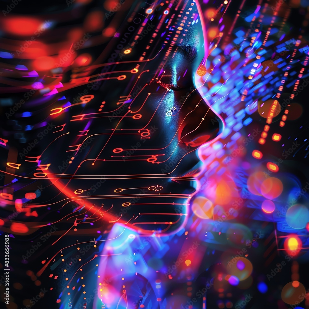 Advanced AI neural network processing, close up, focus on, brilliant ...