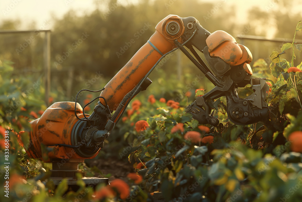 Farming activities background with eco-friendly robots. robot farmers ...