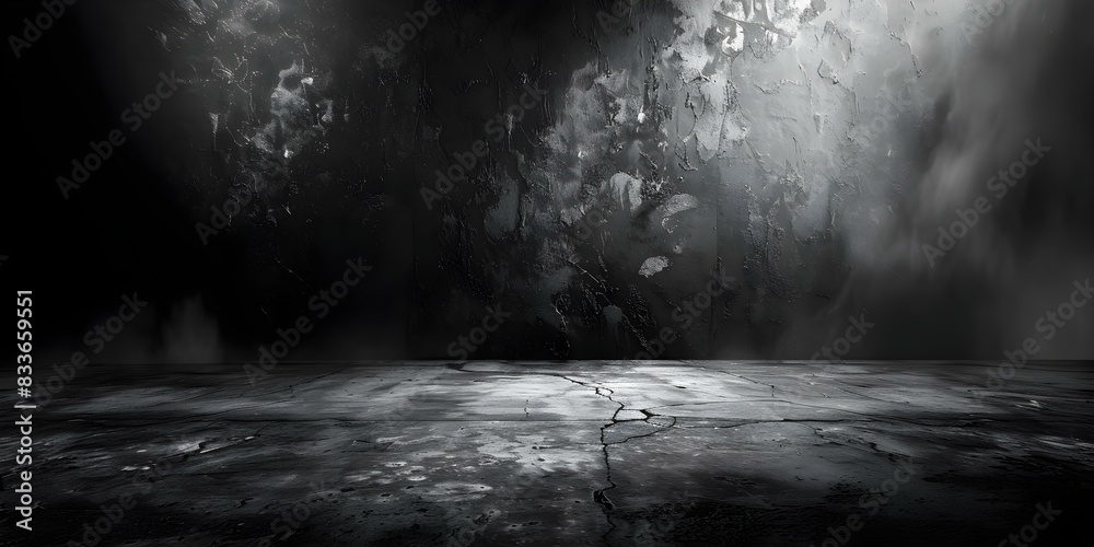 ภาพประกอบสต็อก Gritty black wall and concrete floor create a dark ...
