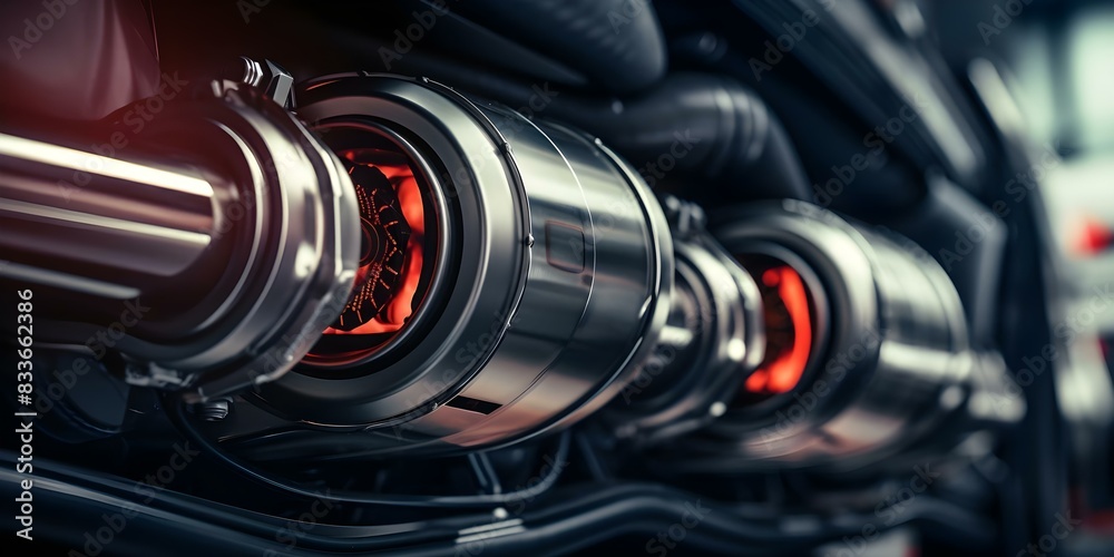 Detailed closeup shots of car exhaust systems highlighting mechanical ...