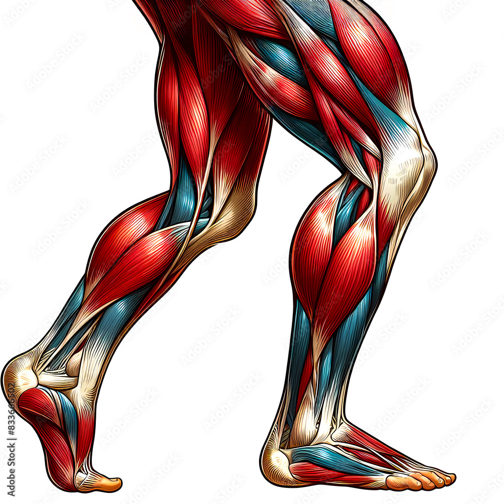 Vector anatomical illustration of the calf and thigh of a human male on ...