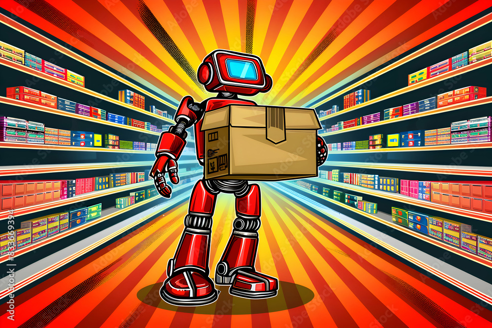 cartoon-like illustration of warehouse robot - robots, warehouse ...
