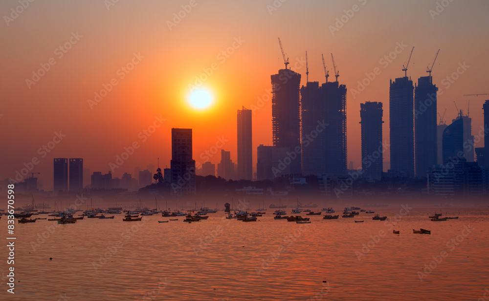 Air pollution concept - Modern highrise rich buildings and poor slums ...