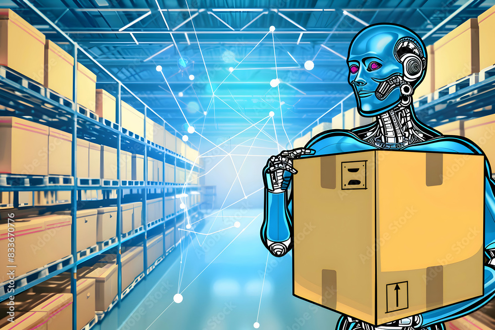 cartoon-like illustration of warehouse robot - robots, warehouse ...