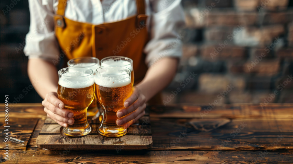 Female server carrying beer mugs, depicted in an Oktoberfest-themed ...