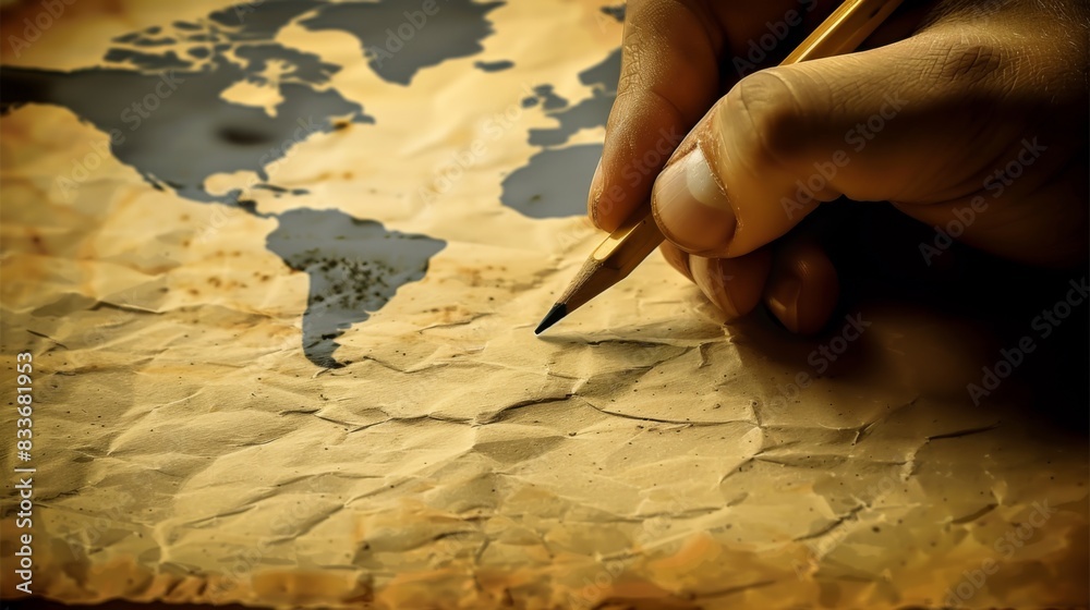 hand holding a pencil on a sheet of paper for reflection and the ...