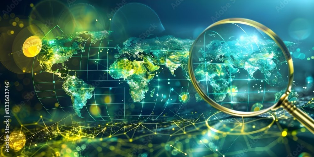 Enhanced world map element with magnifier for global search and human ...