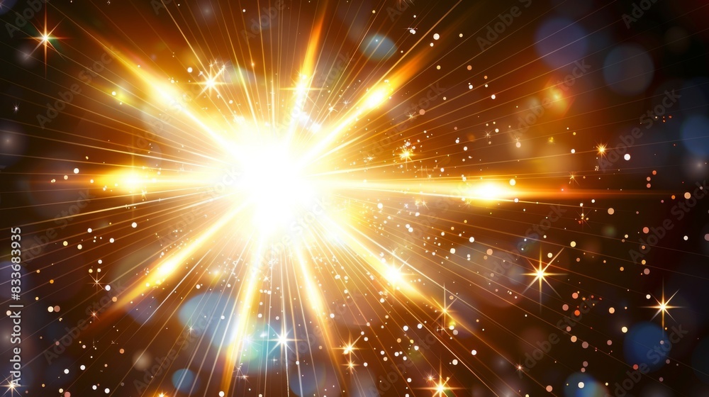 ภาพประกอบสต็อก A high-contrast lens flare effect on a deep black ...