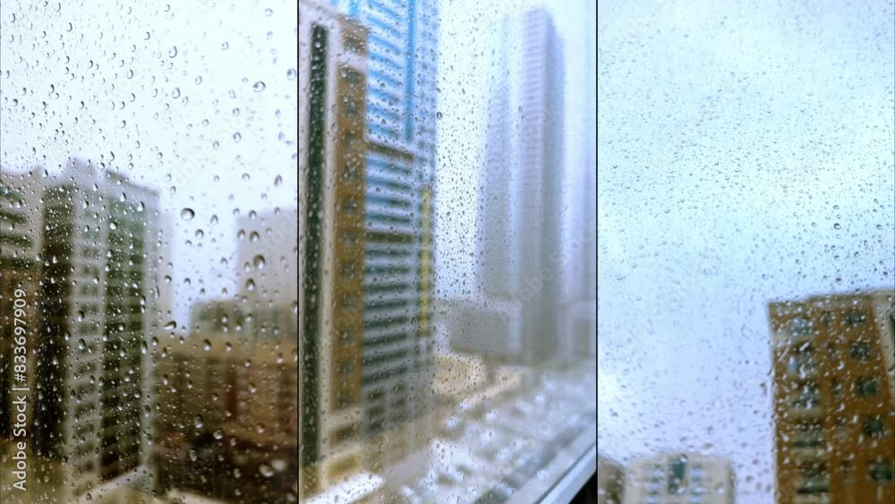 Raindrop on window blue background aqua bubble texture. Rainy water ...