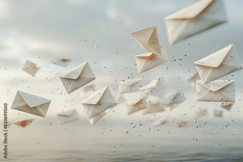 3D render of a letter floating as if carried by the wind, executed in a ...