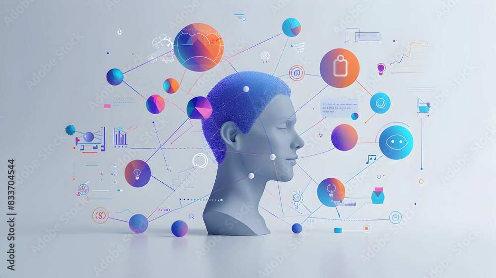 Photo realistic Change management coach with transition icons concept A ...