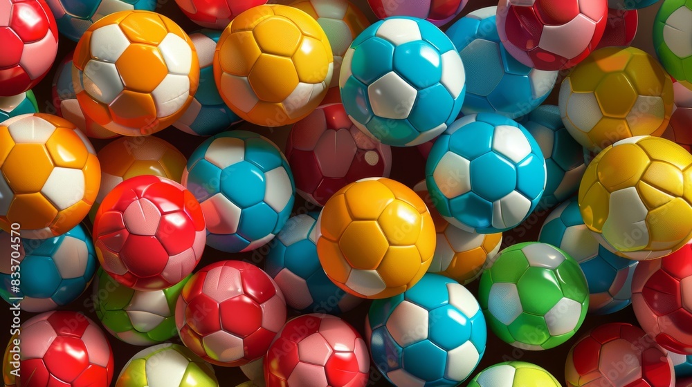 soccer ball, simplified, colorful, many balls in one scene upside down ...