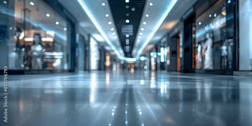 Blurry shopping mall corridor with bokeh effect background in ...