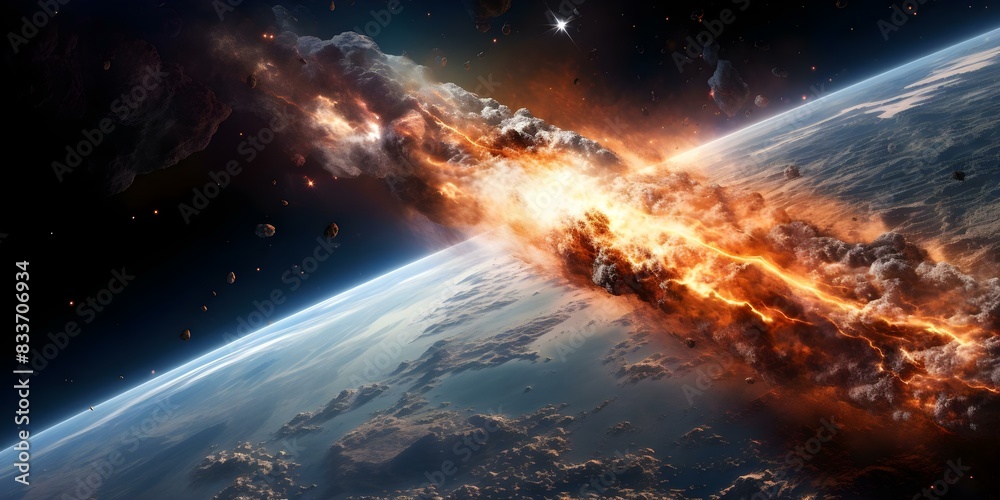 Asteroid collision caused by meteor impact on Earth. Concept Meteor ...