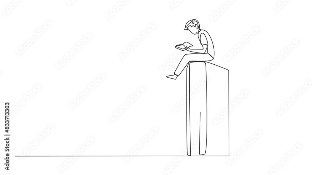Self drawing animation of single one line drawing smart happy man ...