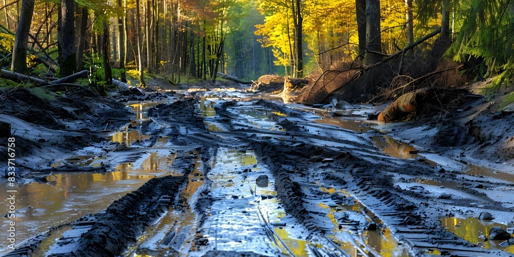 Forest path obstructed by landslide flooding and debris making it ...