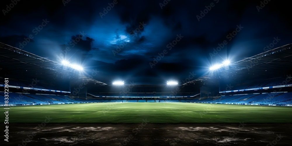 Blurry 3D night sports stadium lights in football and cricket ...