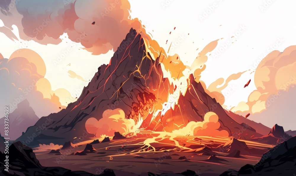 Volcanic eruption. Volcano crater during lava eruption. Exploding and ...