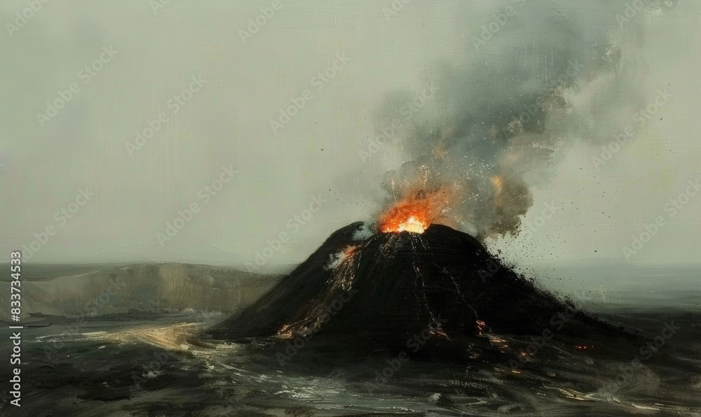 Volcanic eruption. Volcano crater during lava eruption. Exploding and ...