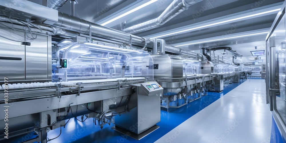 Hygienic meat processing facility with organized layout and metal ...