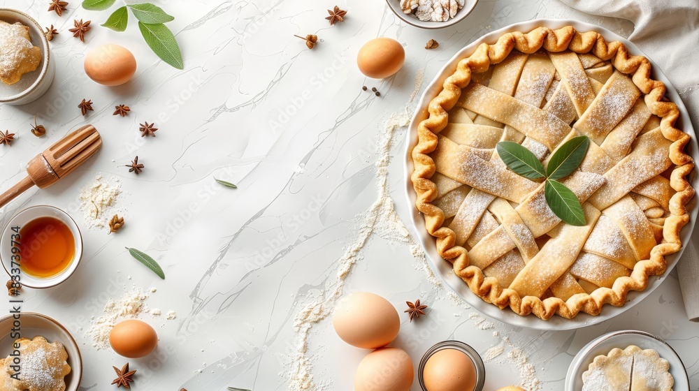Pie crust making background, copy space for text flat design side view ...