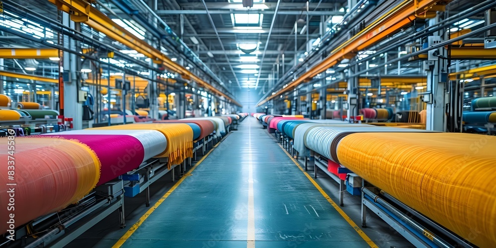 Interior of textile factory during manufacturing process. Concept ...
