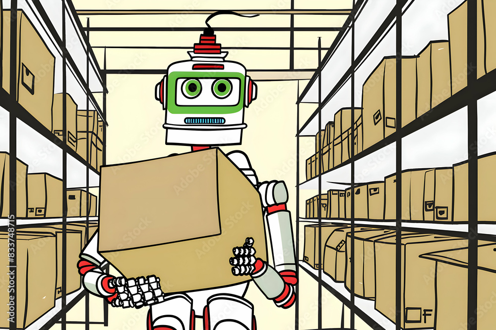 cartoon image of warehouse robot - robots, warehouse, automation ...