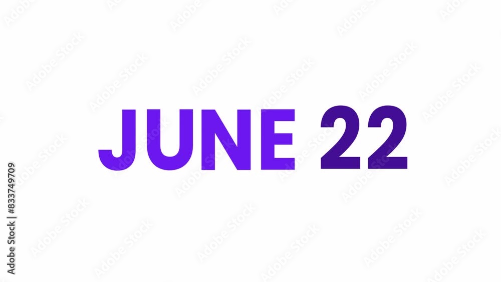 22nd June calendar icon animation. Alpha matte with transparent ...