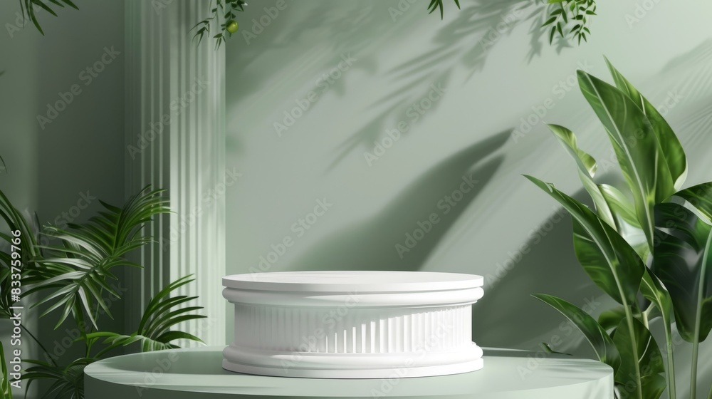 3D Roman/Greek podium for luxury product display. Elegant white marble ...