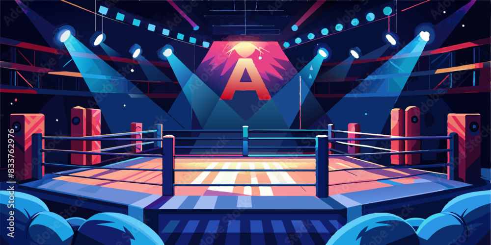 Epic empty boxing ring in the spotlight on the fight night Stock Vector ...